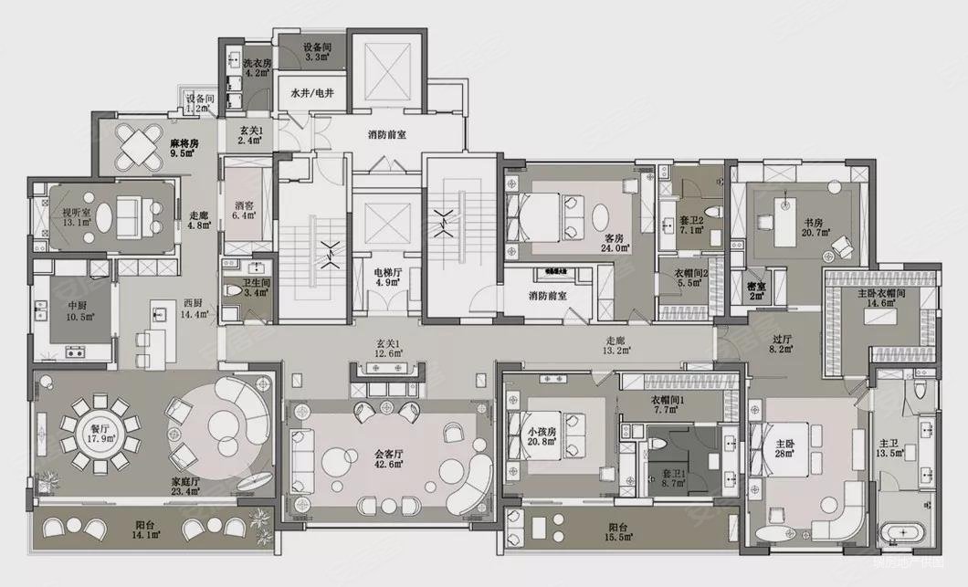 六室大平层,大平层平面图_大山谷图库
